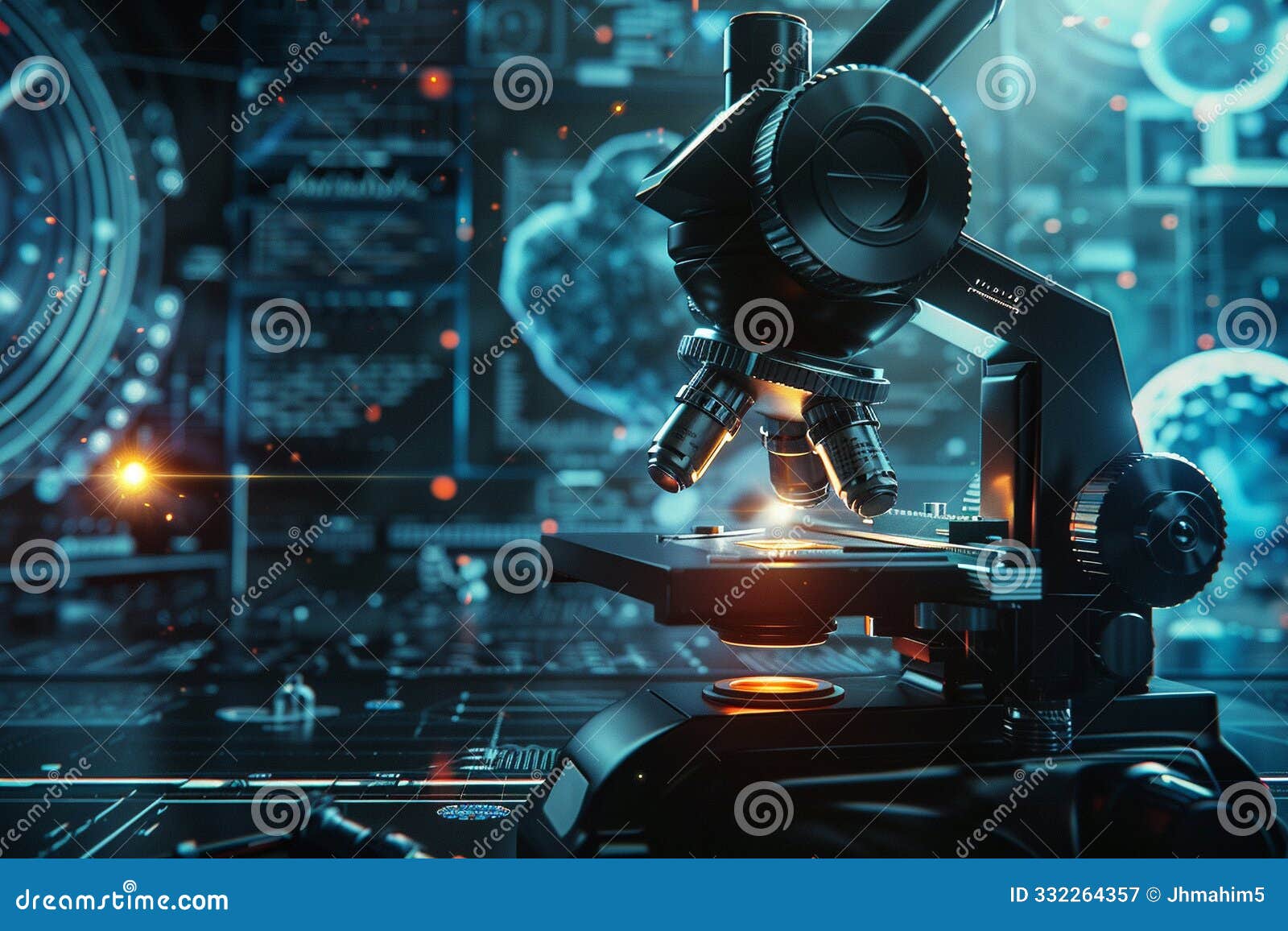 Microscope in a Futuristic Lab Stock Illustration - Illustration of ...