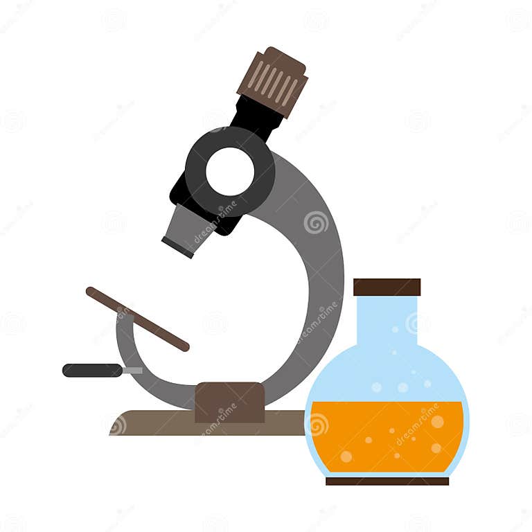 Microscope and Glass Container with Liquid Stock Vector - Illustration ...