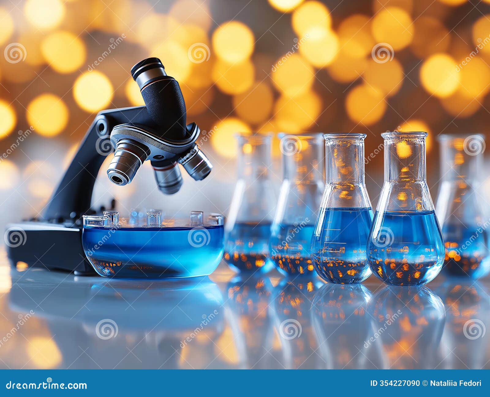 Microscope and Glass Flasks Stock Photo - Image of clean, flasks: 354227090