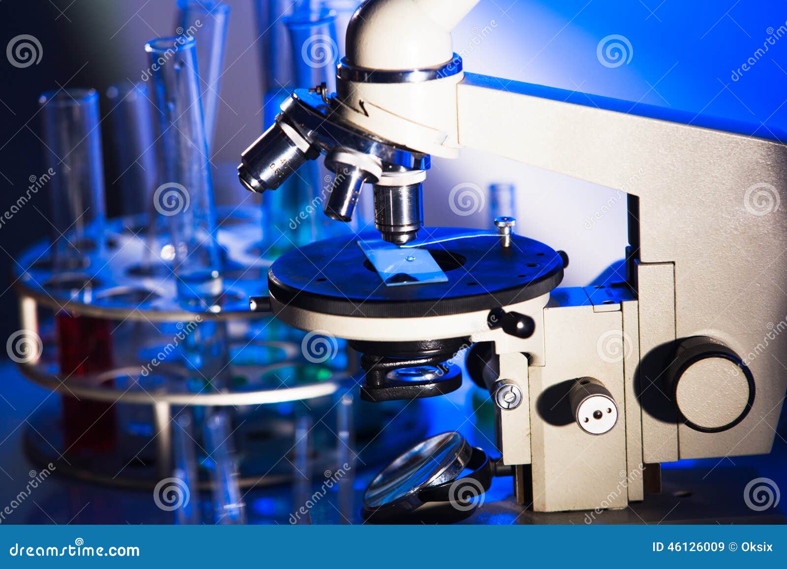 Microscope With Glass Slide On Table. Laboratory Analysis Royalty-Free ...
