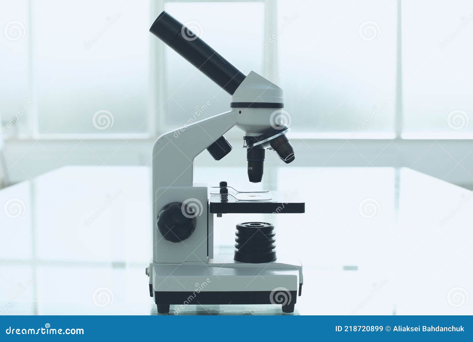 Microscope on a Glass Table in a Bright Room. Laboratory Medical ...