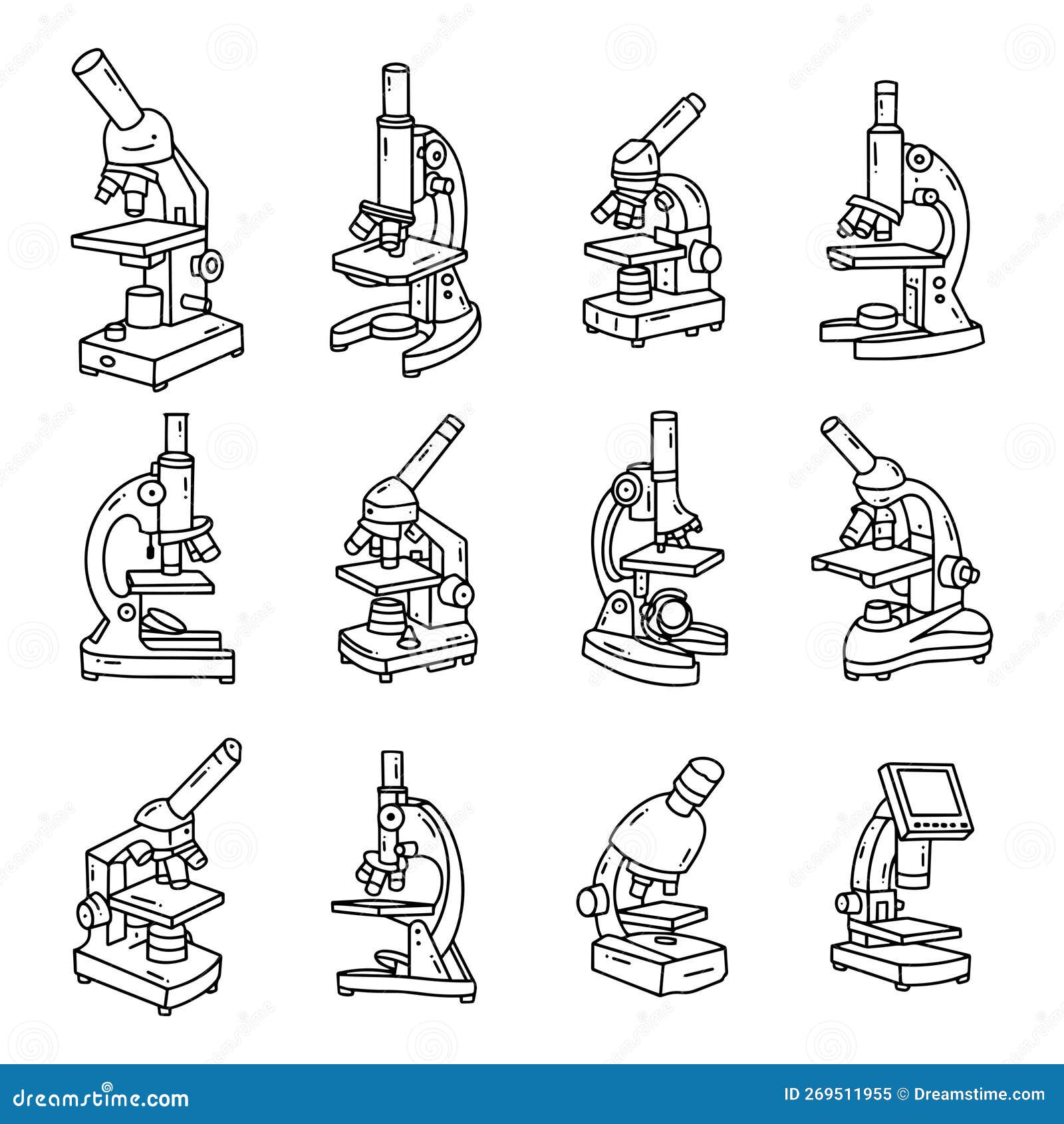 Microscope Hand Draw Doodle Line Art Stock Vector - Illustration of ...
