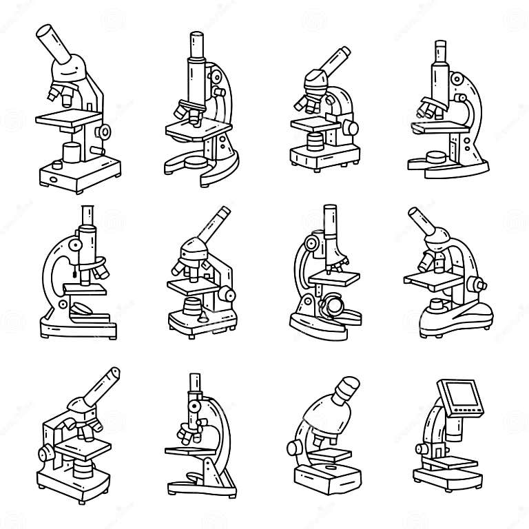 Microscope Hand Draw Doodle Line Art Stock Vector - Illustration of ...