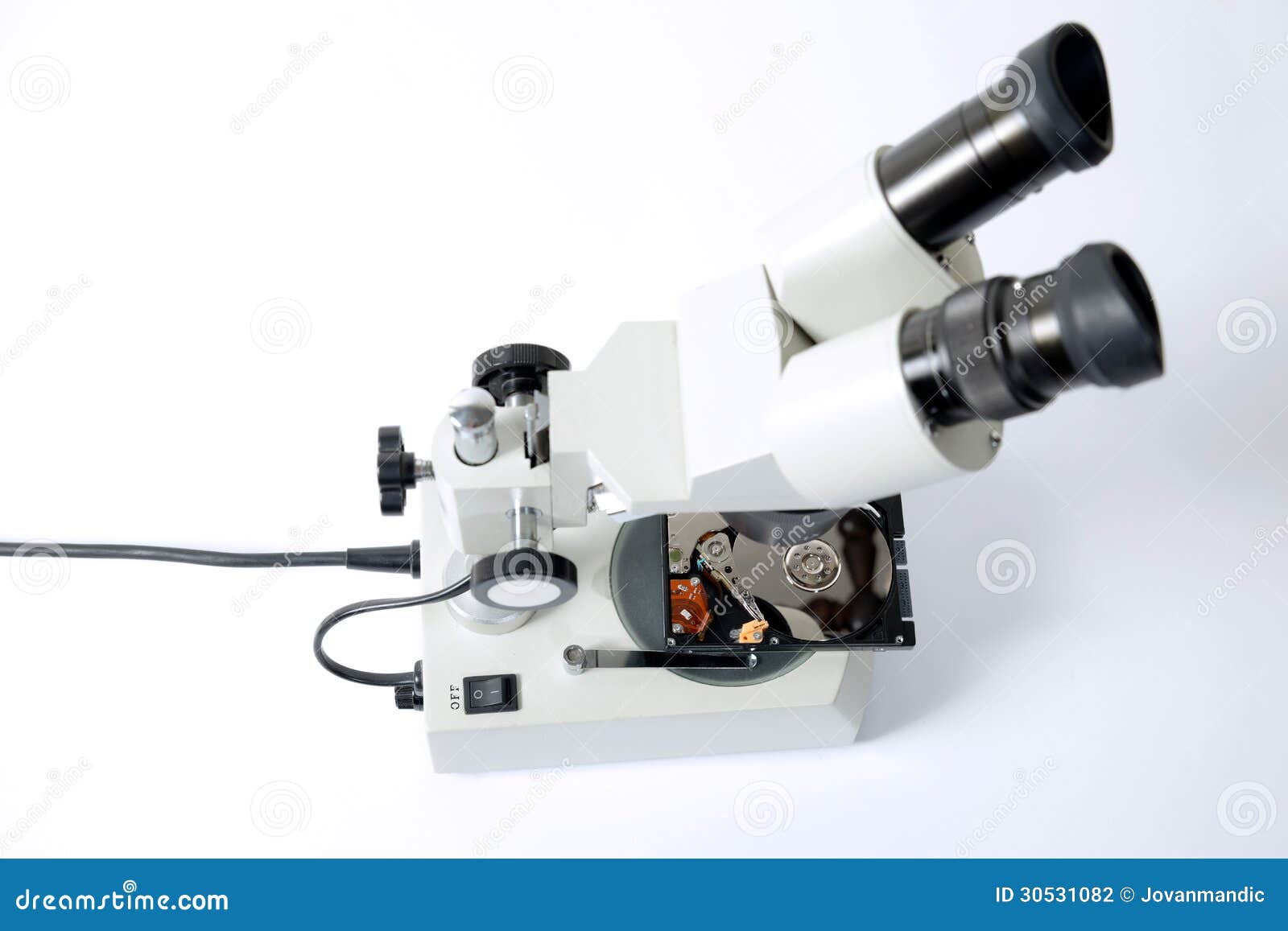 Microscope and Hard Drive, Disc Recovery Stock Photo - Image of save ...