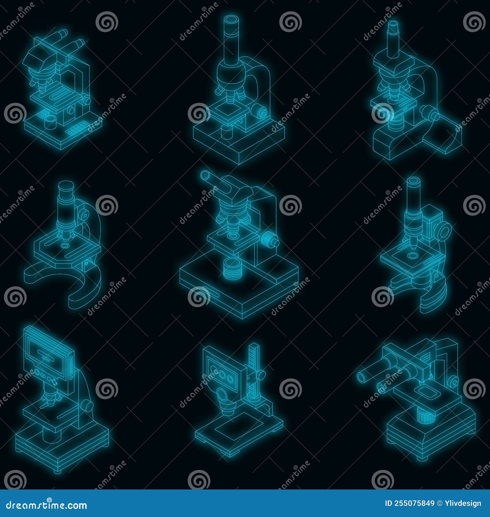 Microscope Icon Set Vector Neon Stock Illustration - Illustration of ...