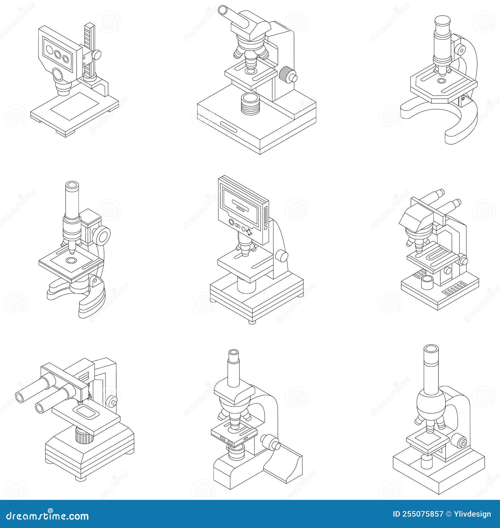 Microscope Icon Set Vector Outline Stock Vector - Illustration of ...