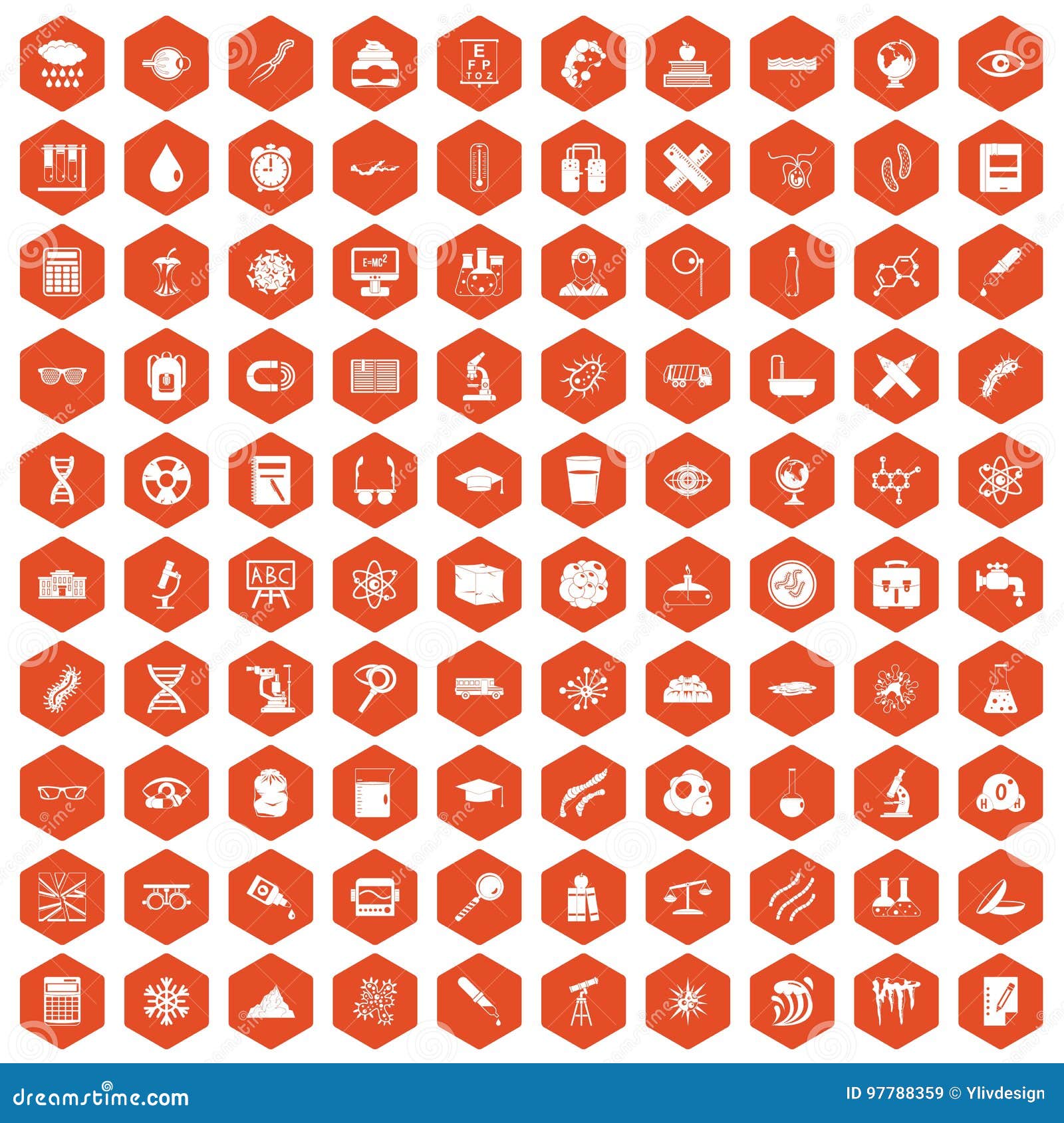 100 Microscope Icons Hexagon Orange Stock Vector - Illustration of ...