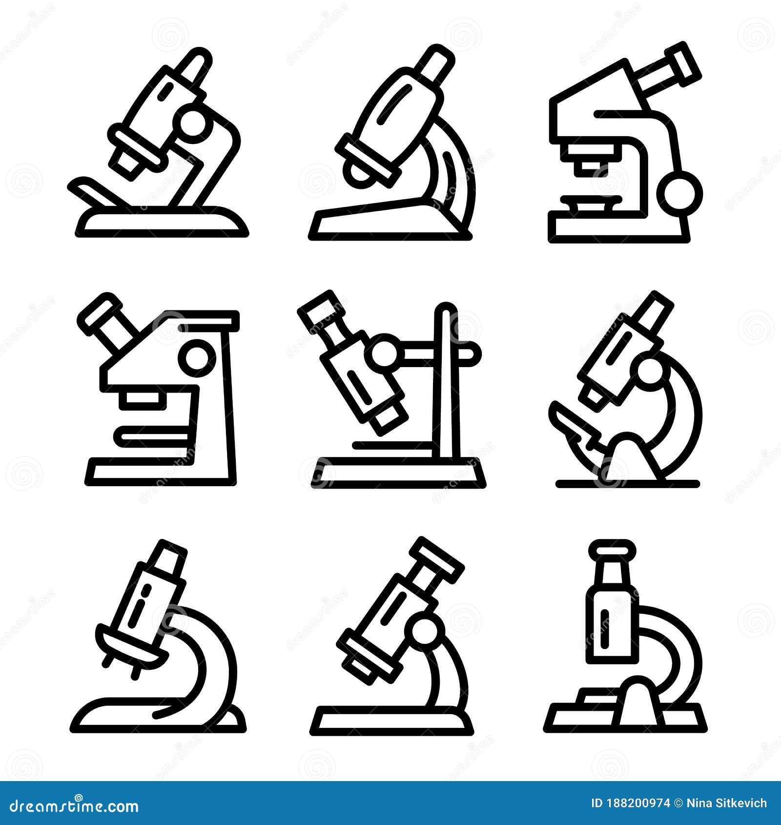 Microscope Icons Set, Outline Style Stock Vector - Illustration of ...
