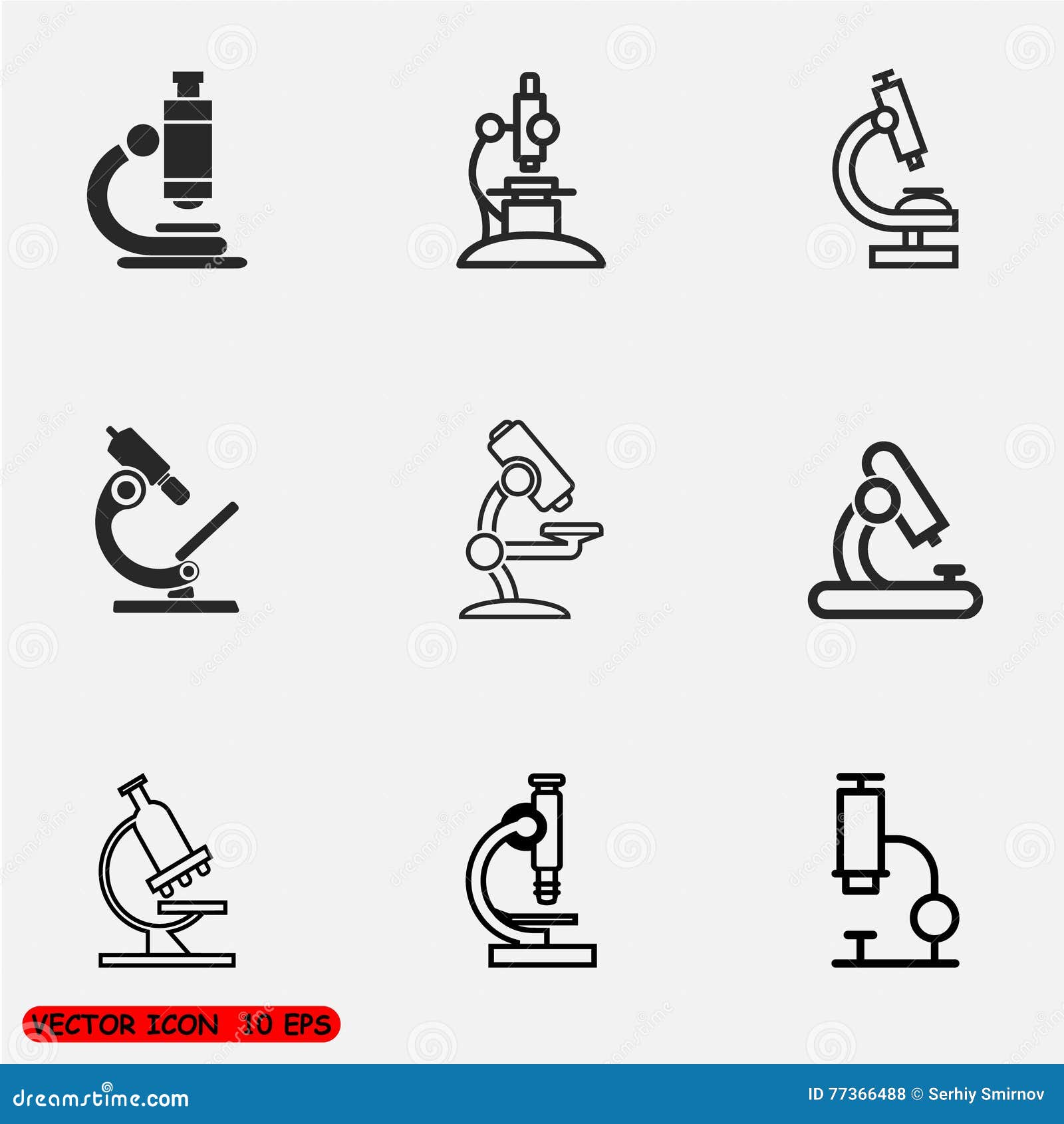 Microscope icons set stock vector. Illustration of instrument - 77366488