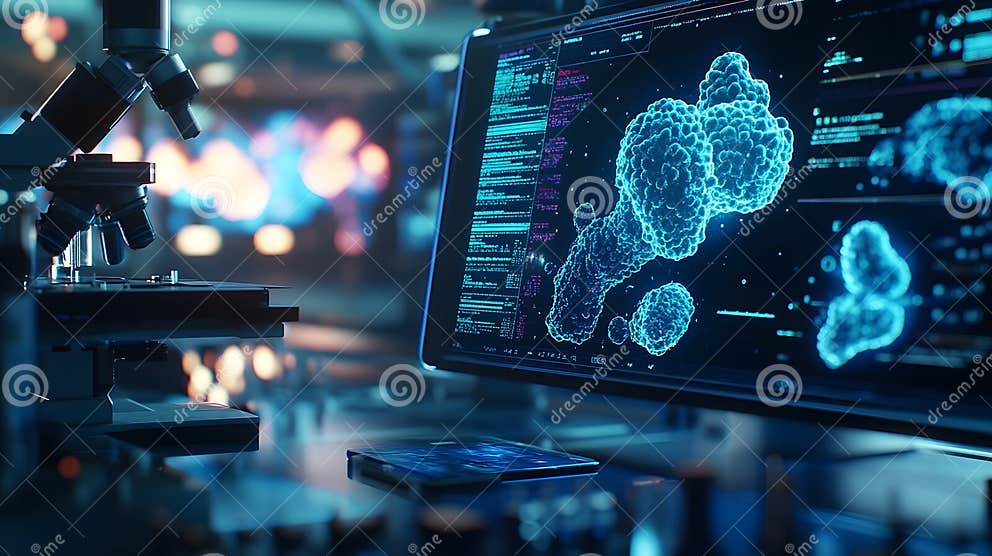 Microscope Image of Genetically Engineered Bacteria, Displayed on a ...