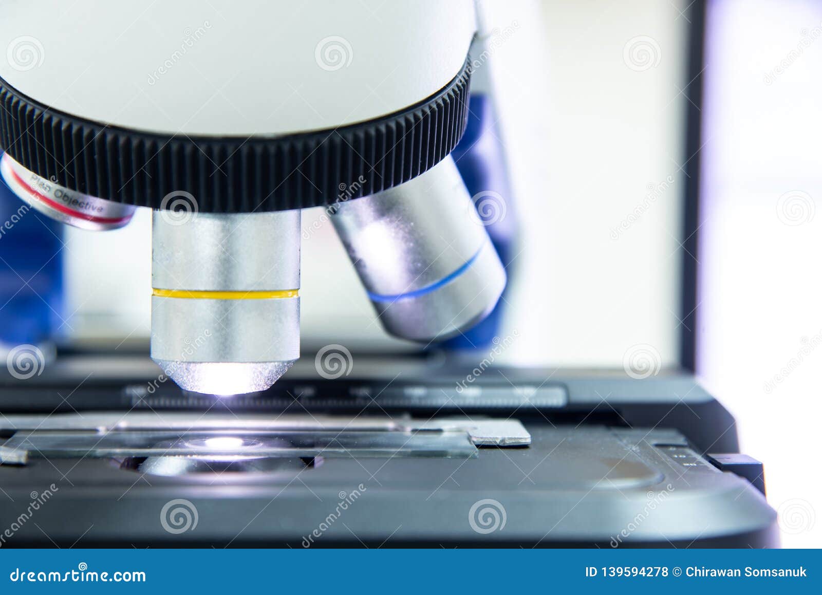 Microscope in lab stock photo. Image of microscopy, close - 139594278
