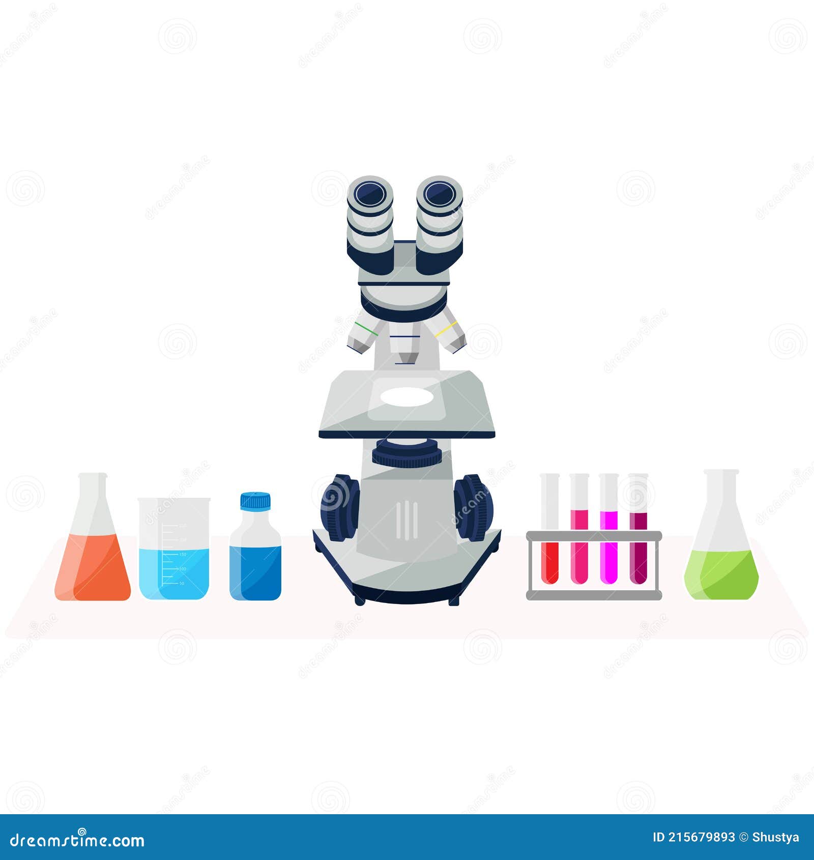 Microscope and lab flasks stock illustration. Illustration of black ...