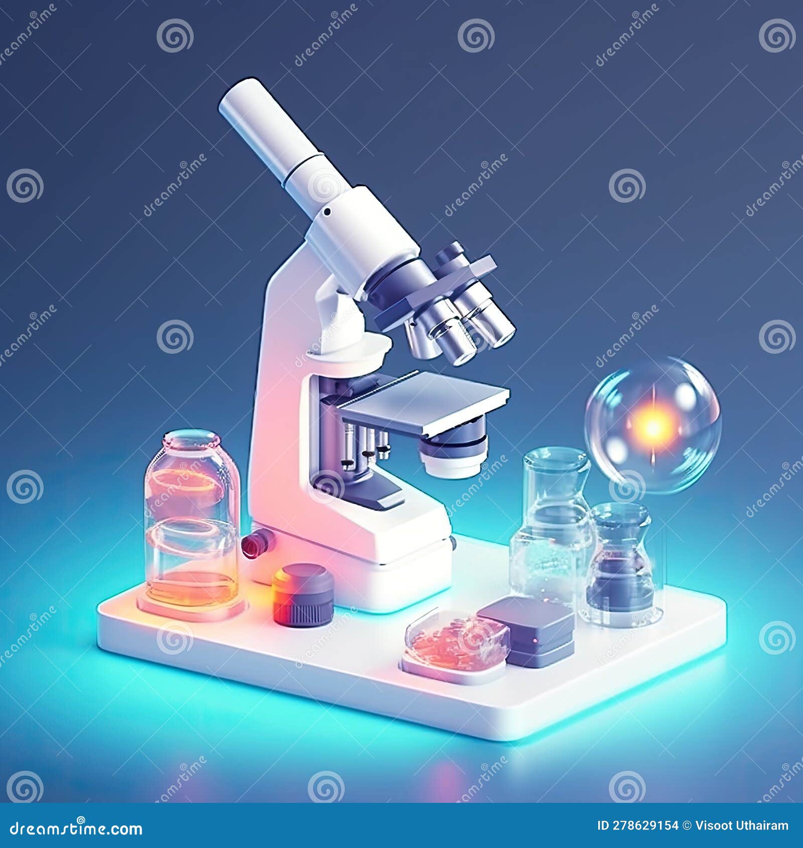 Microscope with Lab Glassware,Interior of Clean Modern Medical or ...