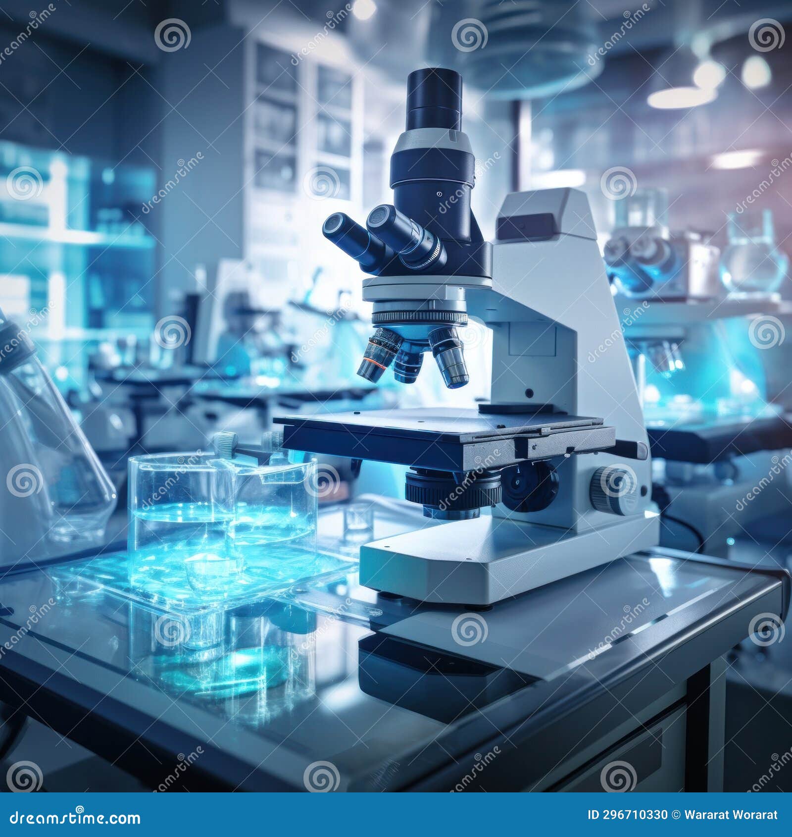 A Microscope with Lab Glassware in Modern Medical Laboratory Stock ...