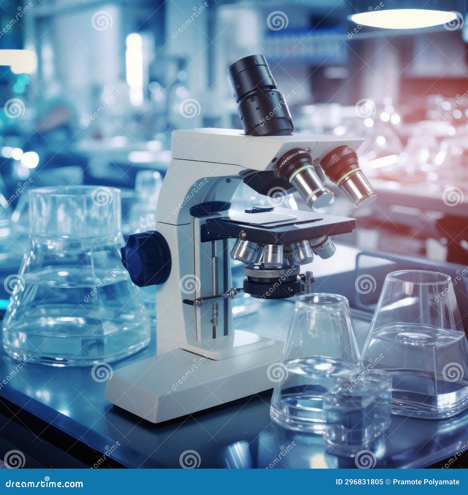 A Microscope with Lab Glassware in Modern Medical Laboratory ...
