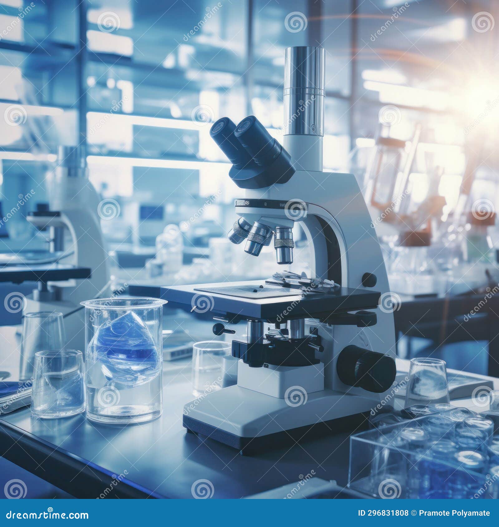 A Microscope with Lab Glassware in Modern Medical Laboratory ...