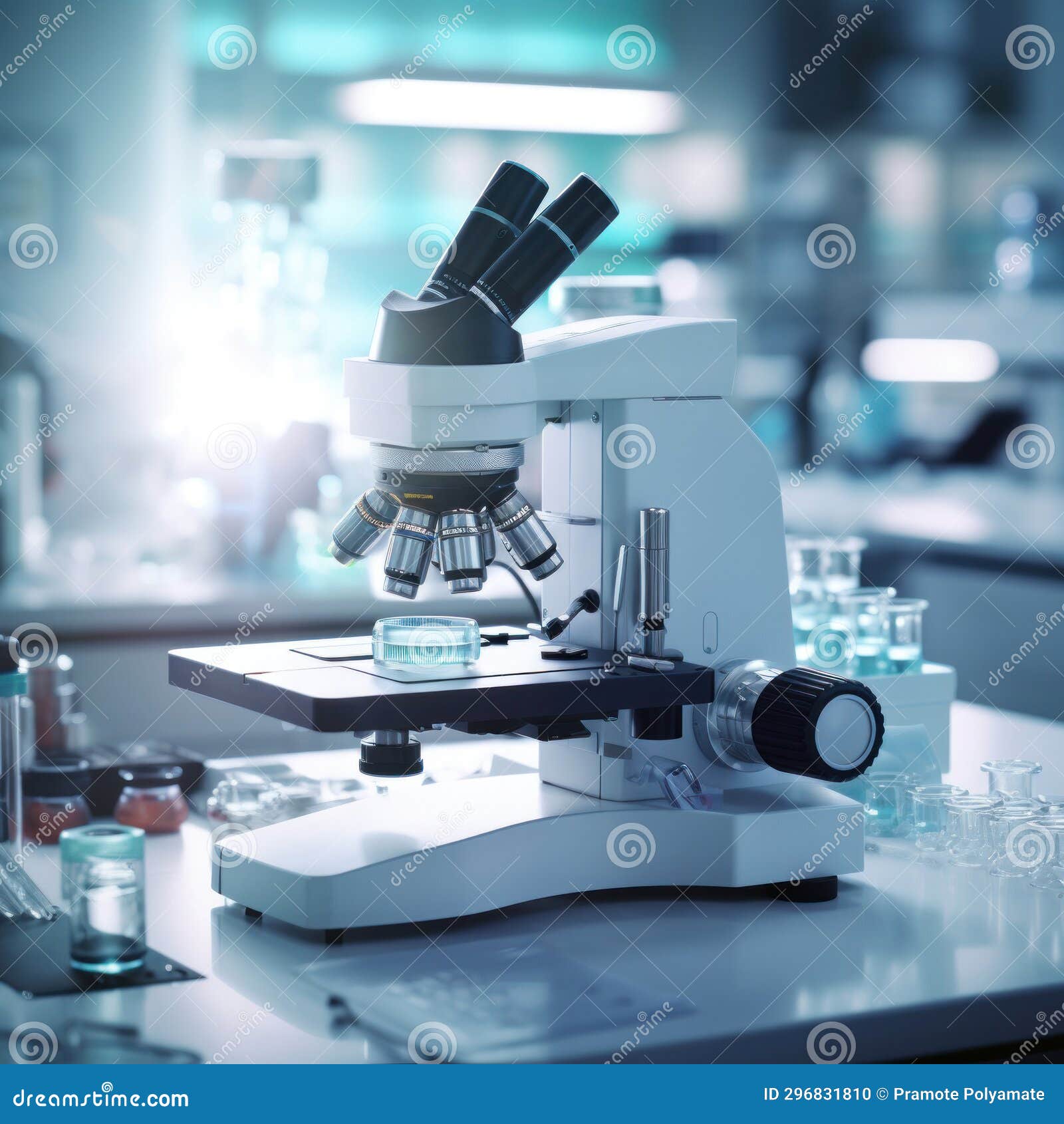 A Microscope with Lab Glassware in Modern Medical Laboratory ...