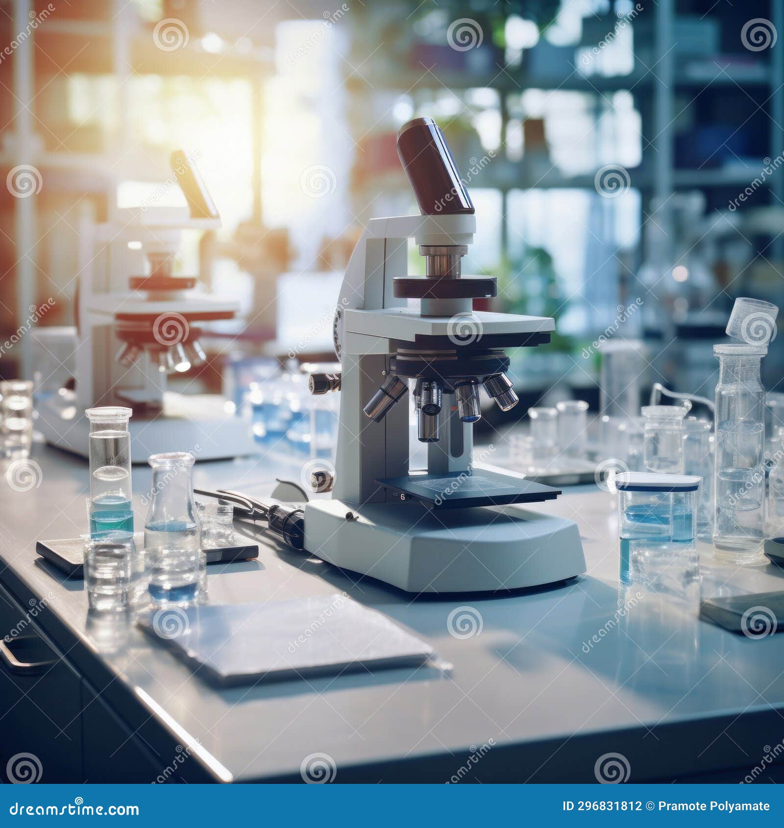 A Microscope with Lab Glassware in Modern Medical Laboratory ...