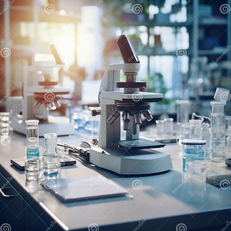 A Microscope with Lab Glassware in Modern Medical Laboratory ...