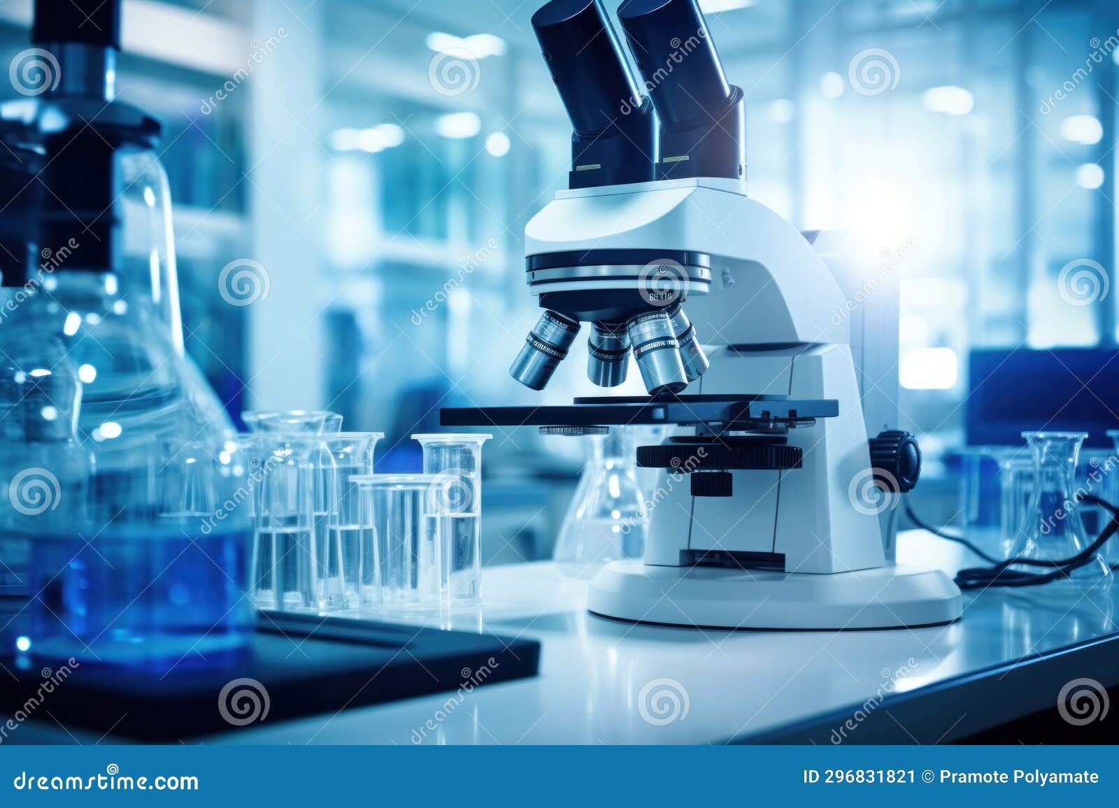 A Microscope with Lab Glassware in Modern Medical Laboratory ...