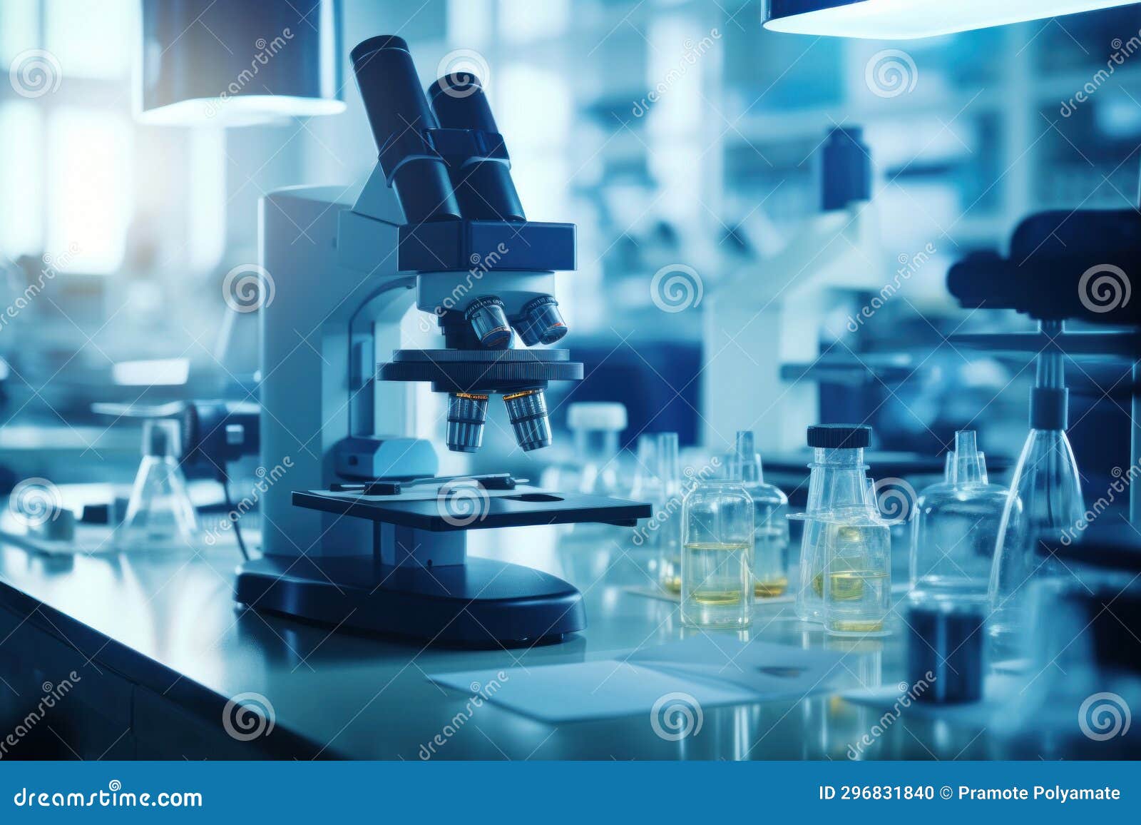 A Microscope with Lab Glassware in Modern Medical Laboratory ...