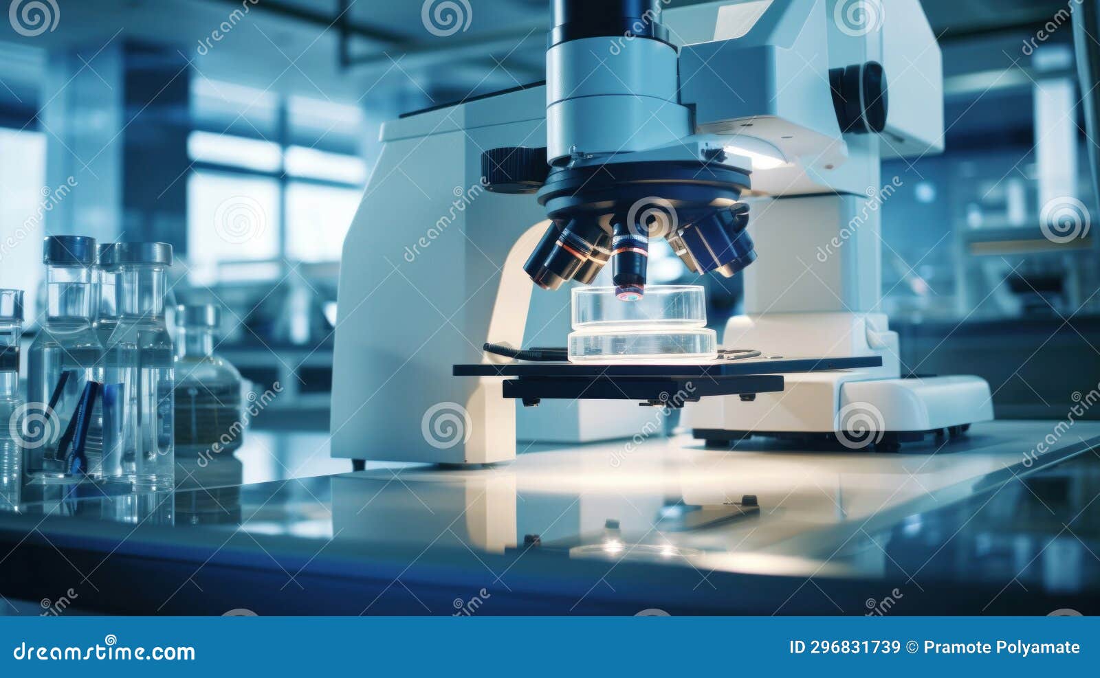 A Microscope with Lab Glassware in Modern Medical Laboratory ...