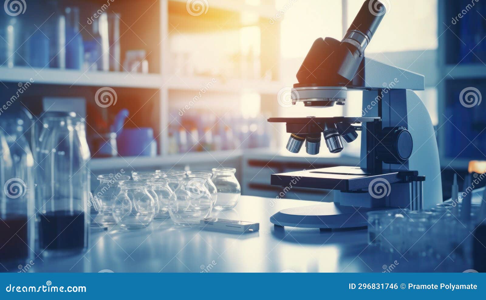 A Microscope with Lab Glassware in Modern Medical Laboratory ...