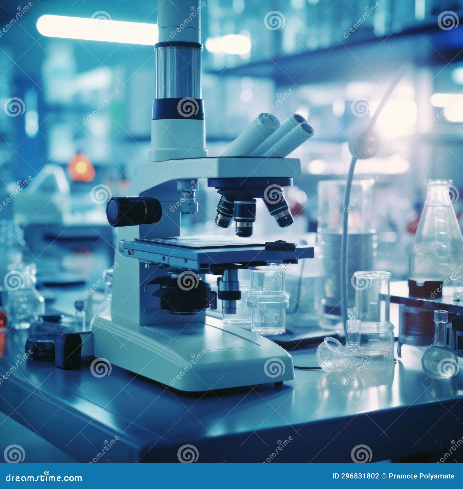 A Microscope with Lab Glassware in Modern Medical Laboratory ...