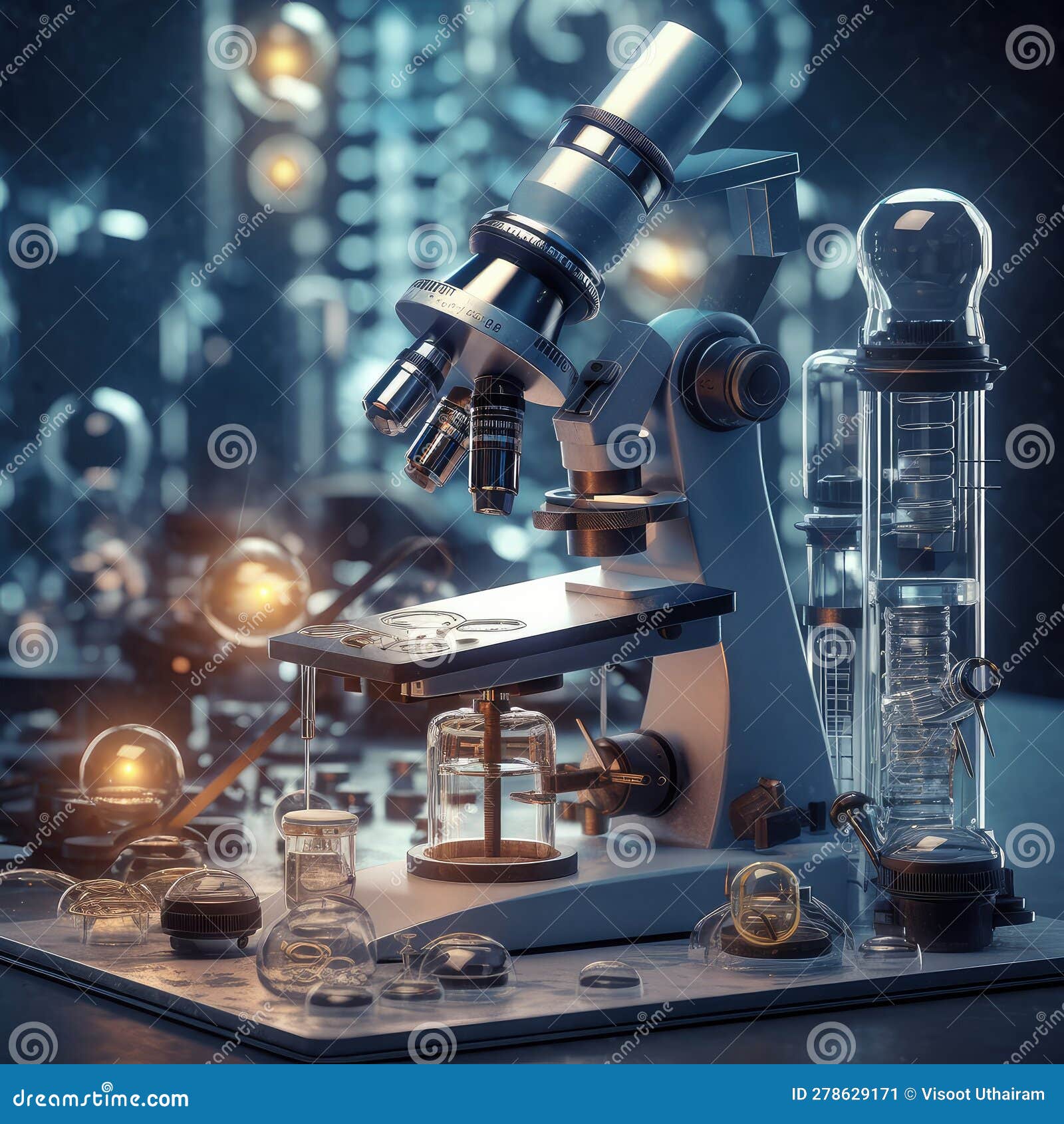 Laboratory Microscopes Are Standing On A Table Stock Photo ...