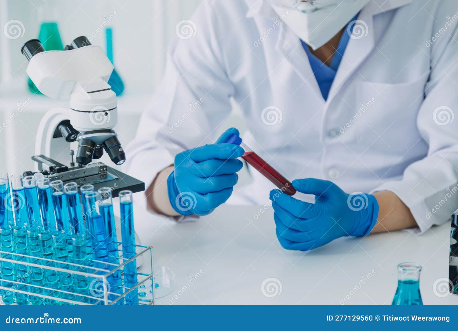 Microscope with Lab Glassware, Science Laboratory Research and ...