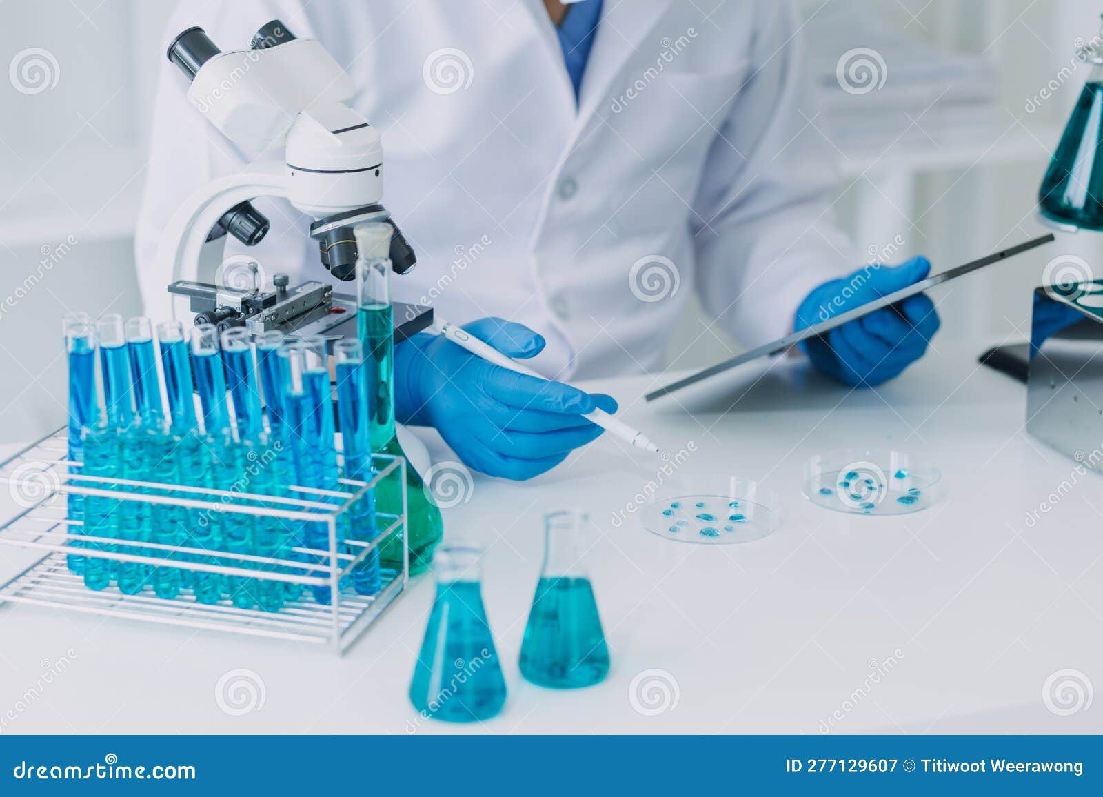 Microscope with Lab Glassware, Science Laboratory Research and ...