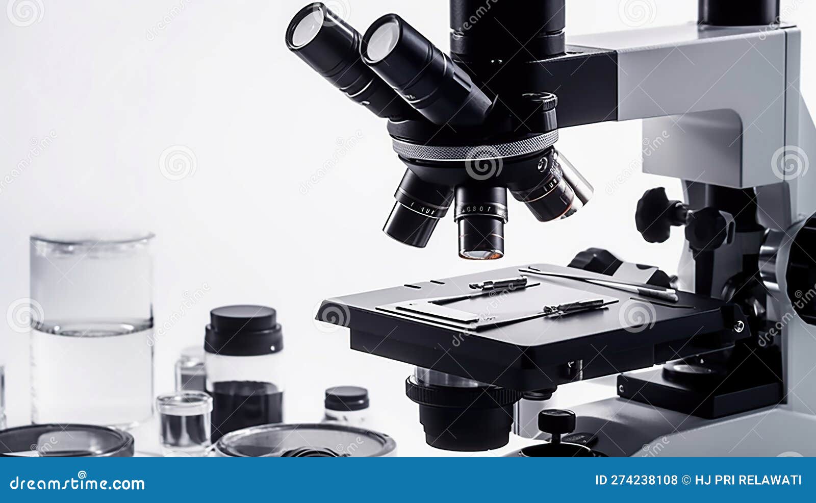 Microscope with Lab Glassware, Science Laboratory Research and ...
