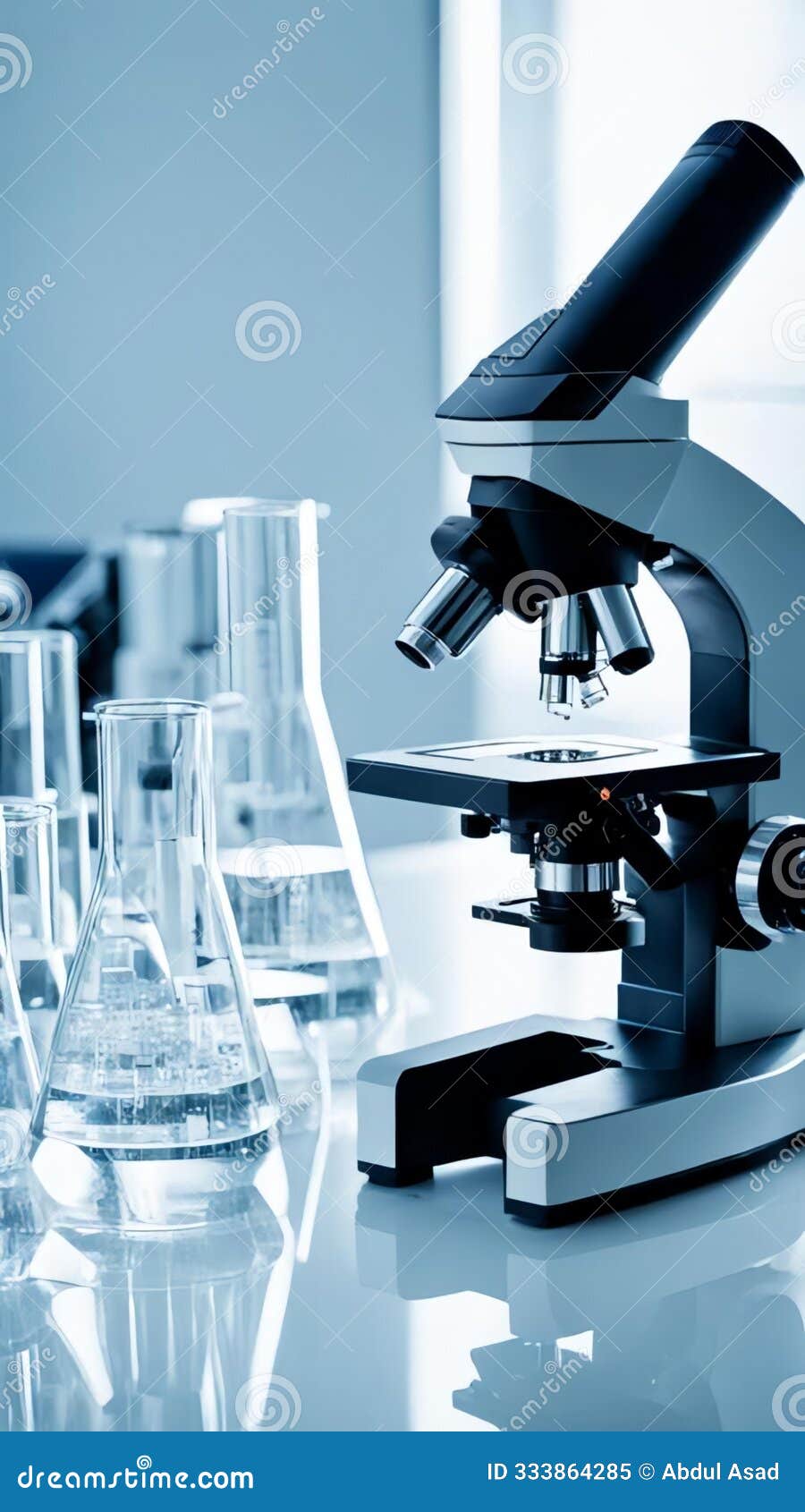 Microscope with Lab Glassware, Science Laboratory Research and Development Concept Stock ...