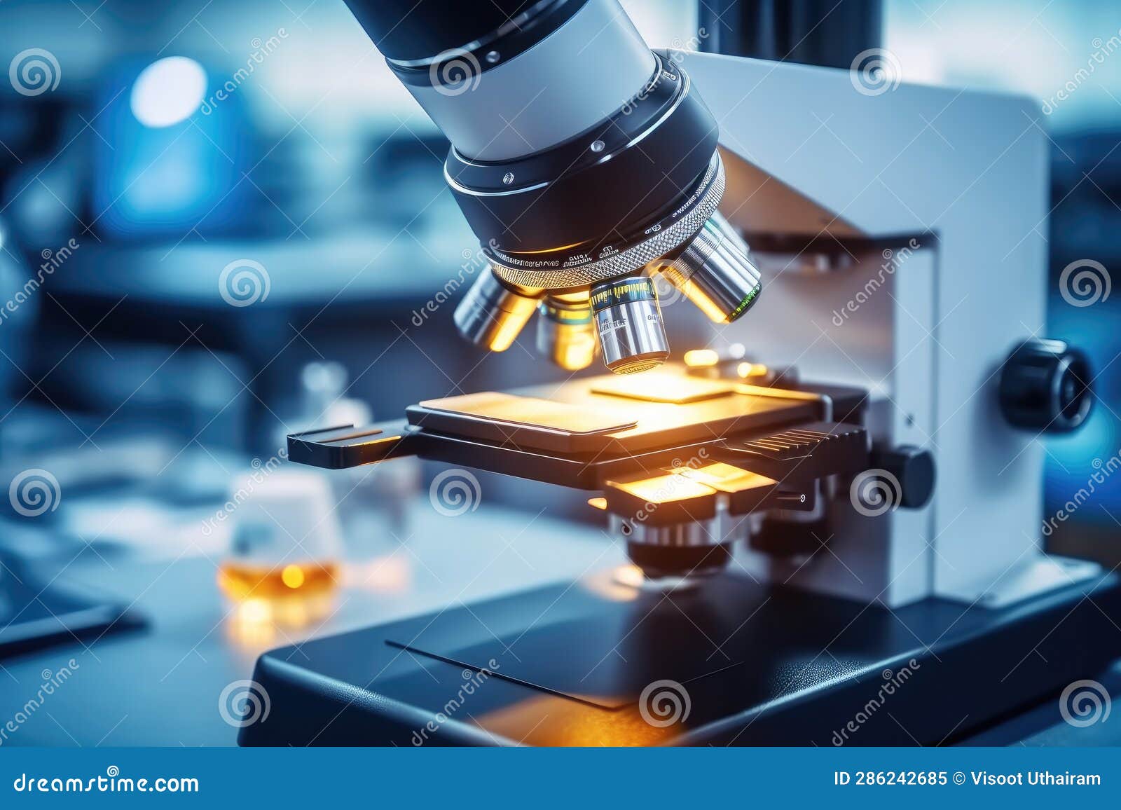 Objective Lenses Of A Microscope, Light Microscope Stage And Lenses ...