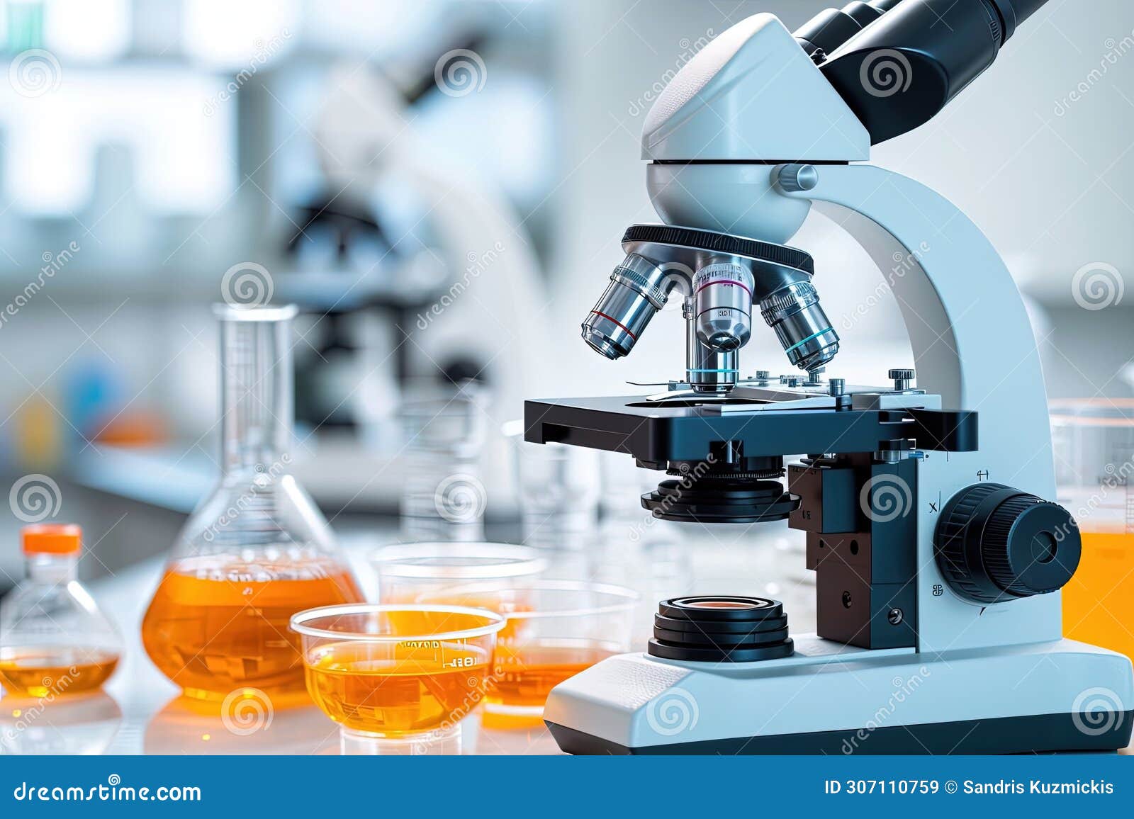 Microscope in a Lab with Petri Dishes. Generative AI Stock Illustration ...