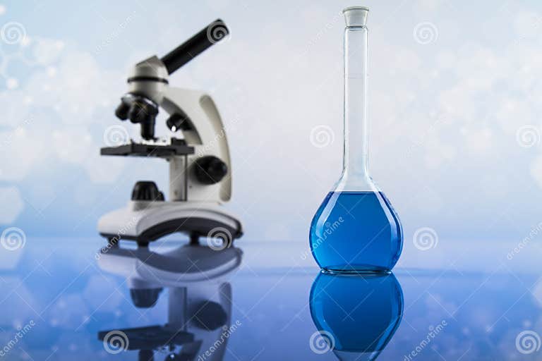 Microscope, Laboratory Beakers,Science Experiment Stock Image - Image ...