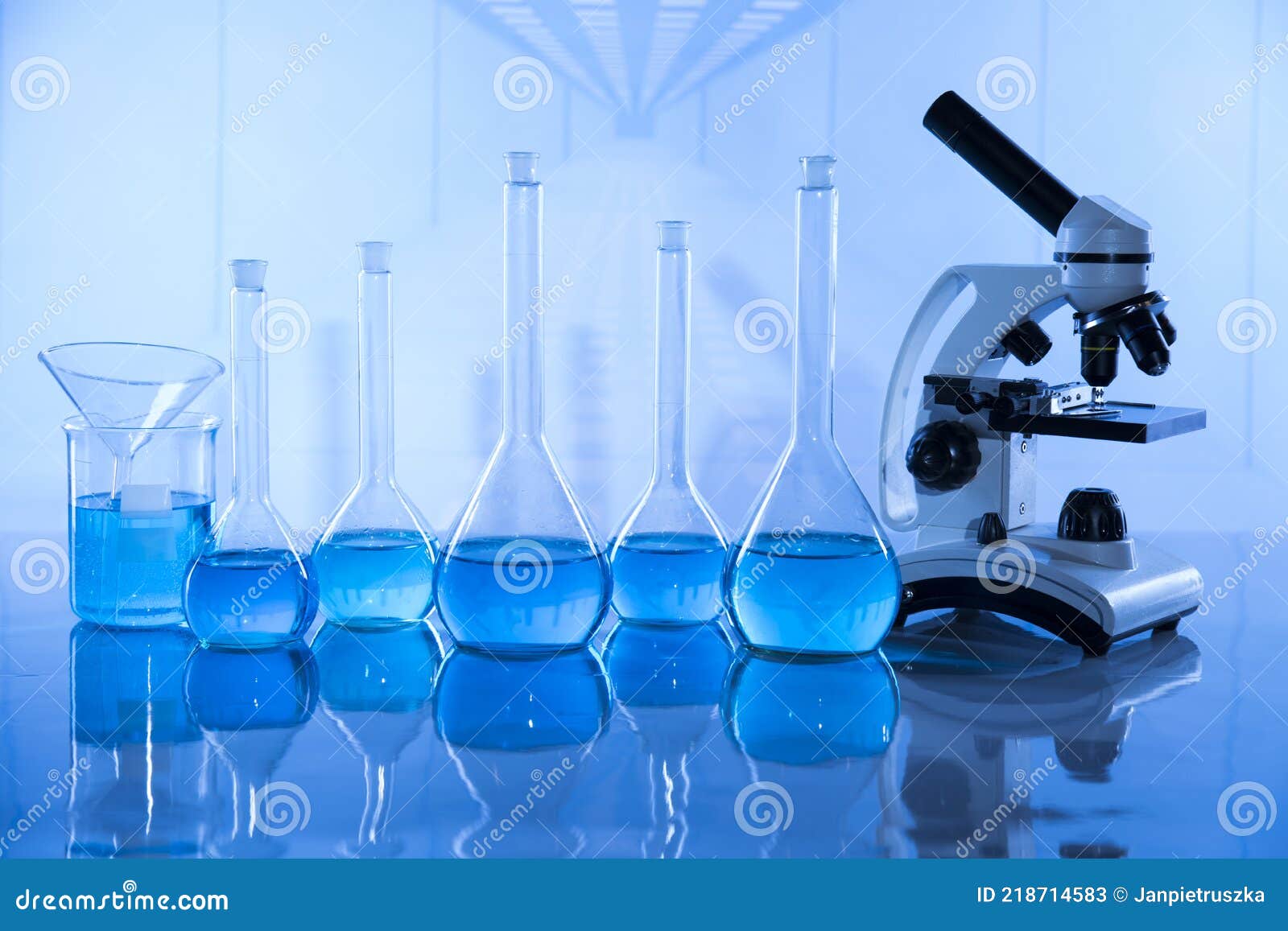 Microscope, Laboratory Beakers,Science Experiment Stock Image - Image ...