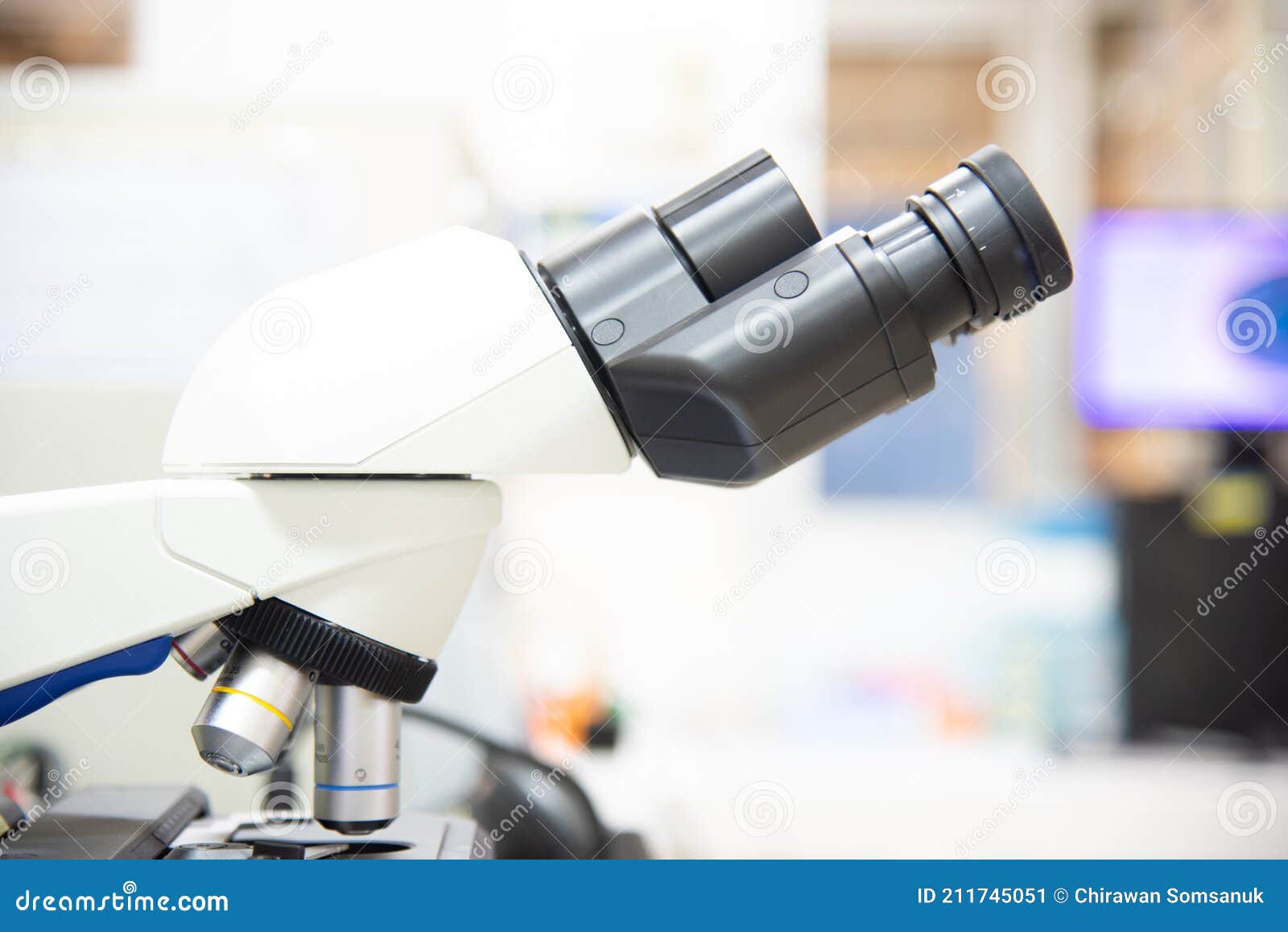 MIcroscope in Laboratory with Blur Background Stock Image - Image of ...