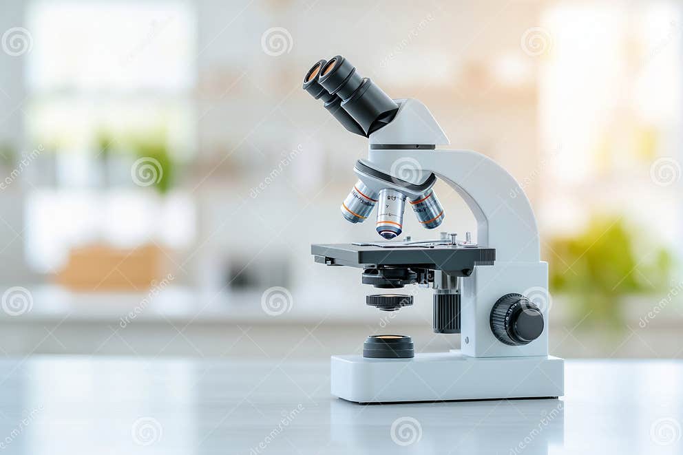 Microscope in a Laboratory with Blurred Lighting in the Background ...