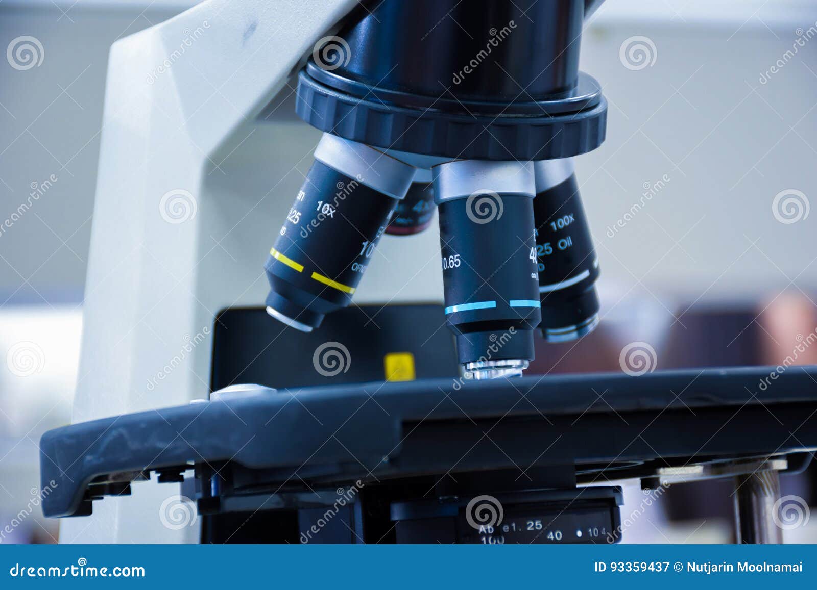 Microscope in laboratory stock image. Image of cellchemistry - 93359437