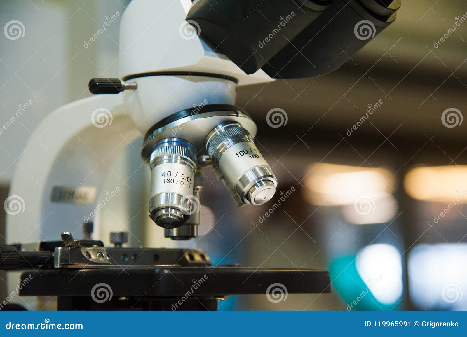 Microscope at laboratory stock image. Image of scientific - 119965991