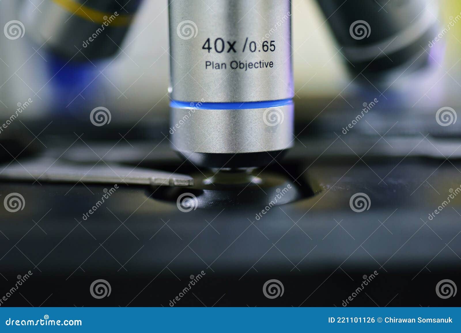 Microscope in Laboratory Equipment Analyzer Stock Photo - Image of lens ...