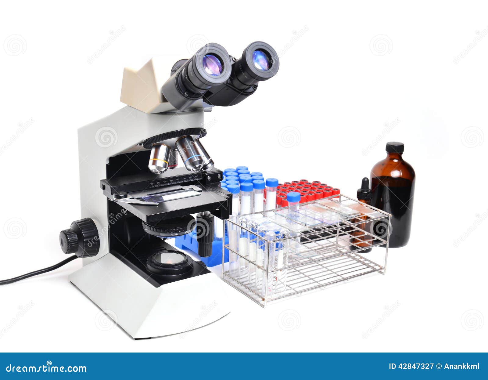 Microscope with Laboratory Equipment Stock Image - Image of tube, glass ...