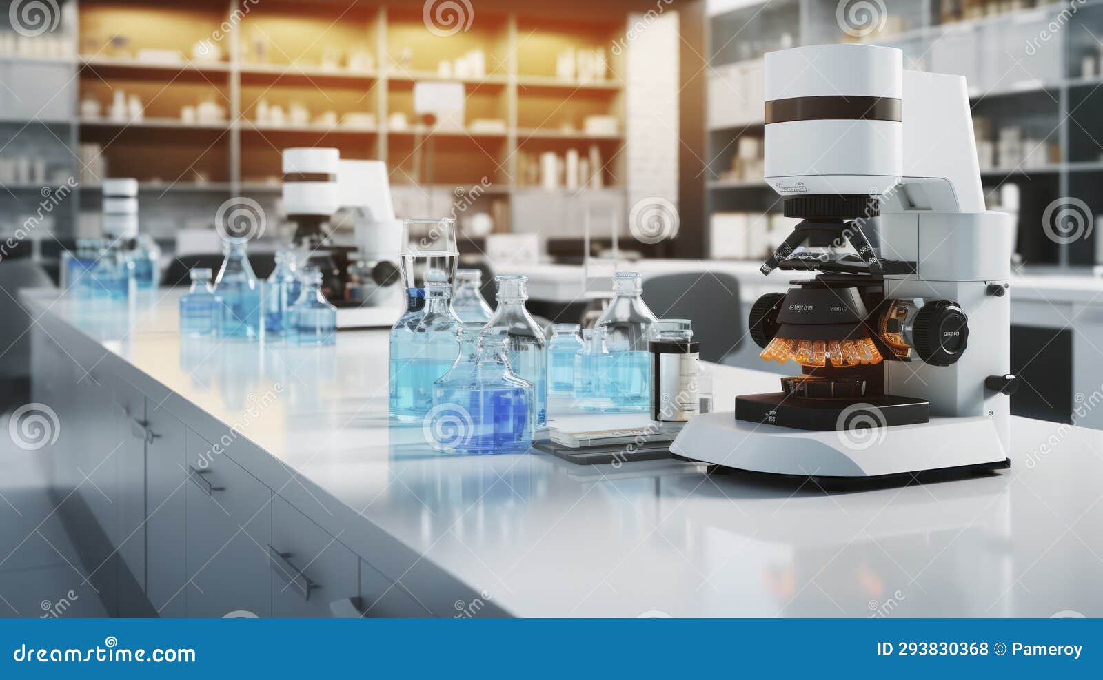 Microscope and Laboratory Equipments on Empty Desk in Science ...
