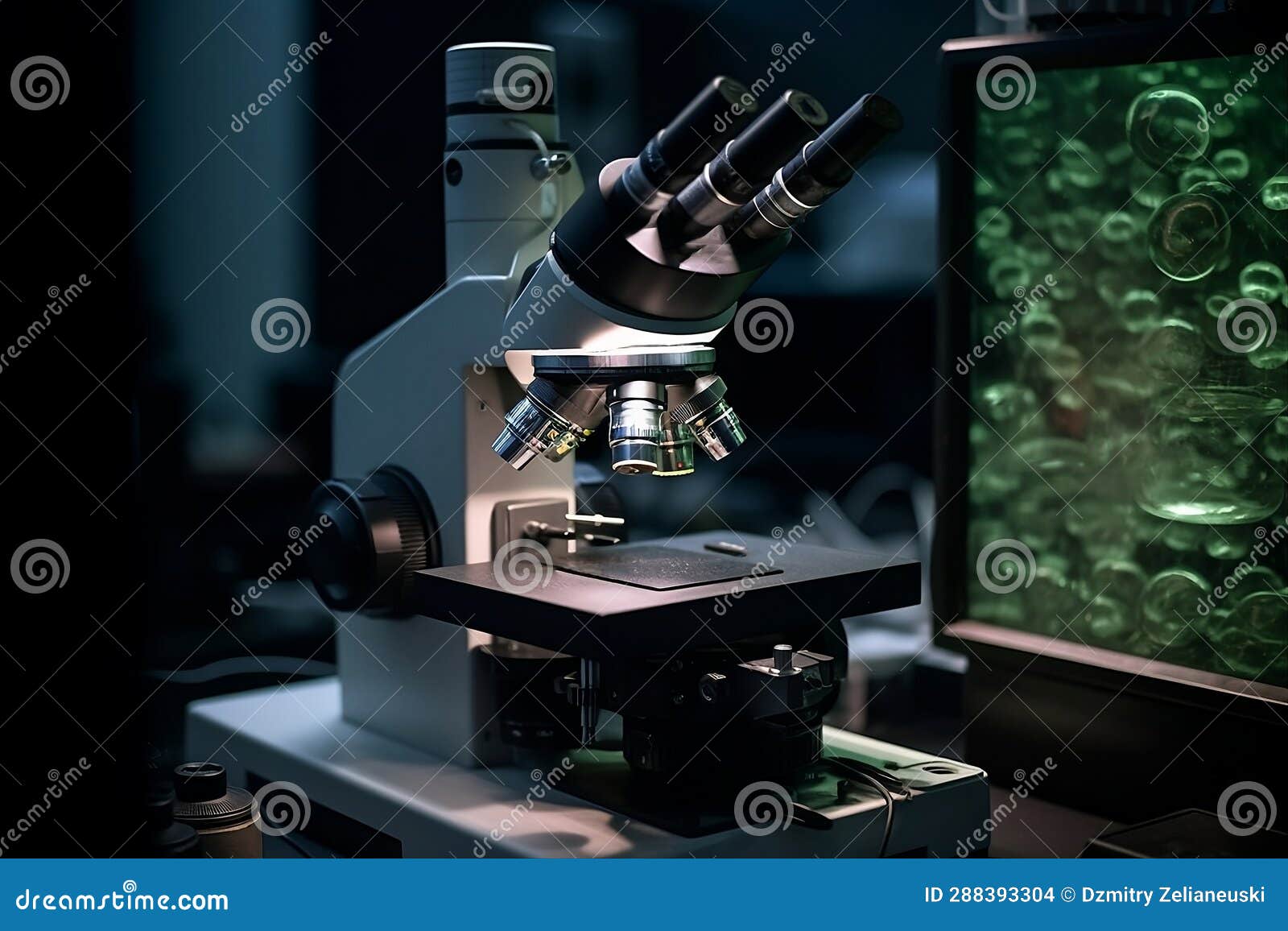 Microscope in Laboratory. Generative AI. Stock Illustration ...