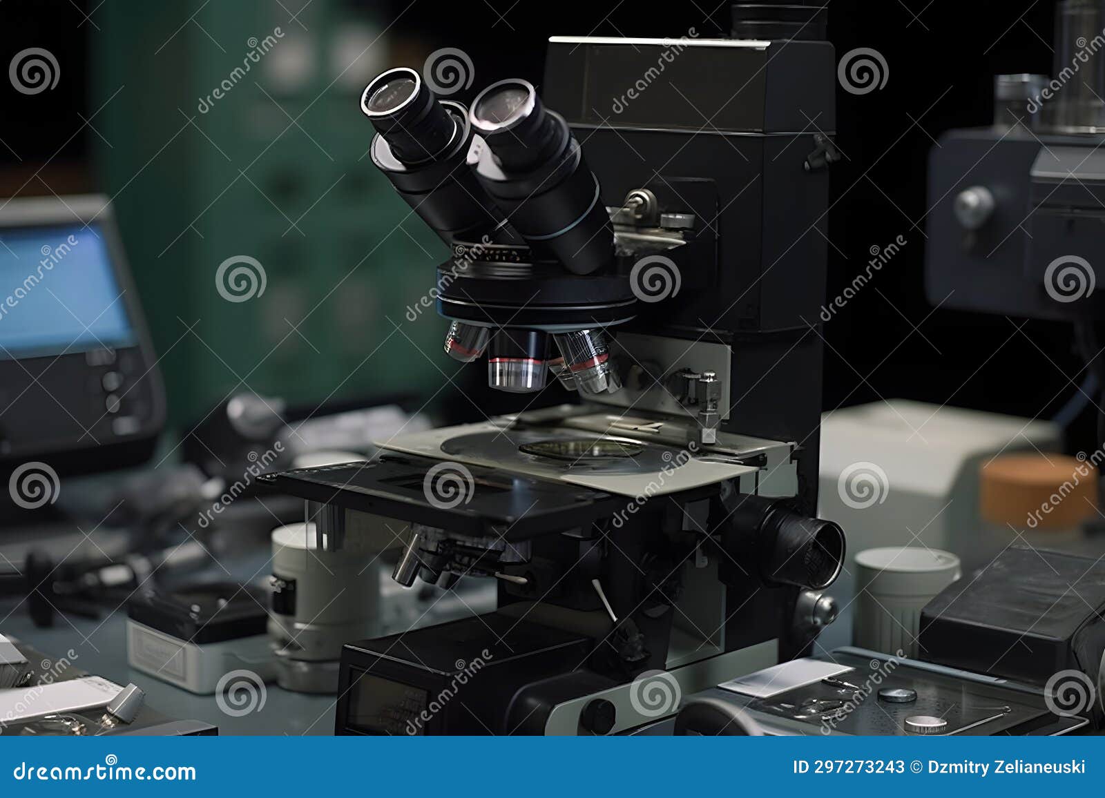 Microscope on a Laboratory. Generative AI Stock Illustration ...