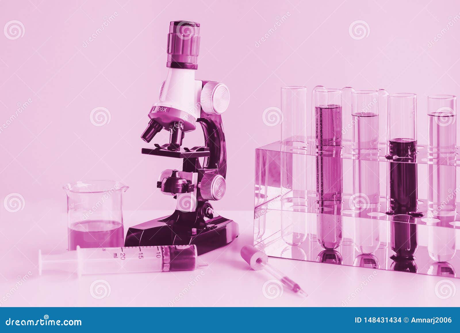Microscope and Laboratory Glassware or Test Tube Stock Photo - Image of ...