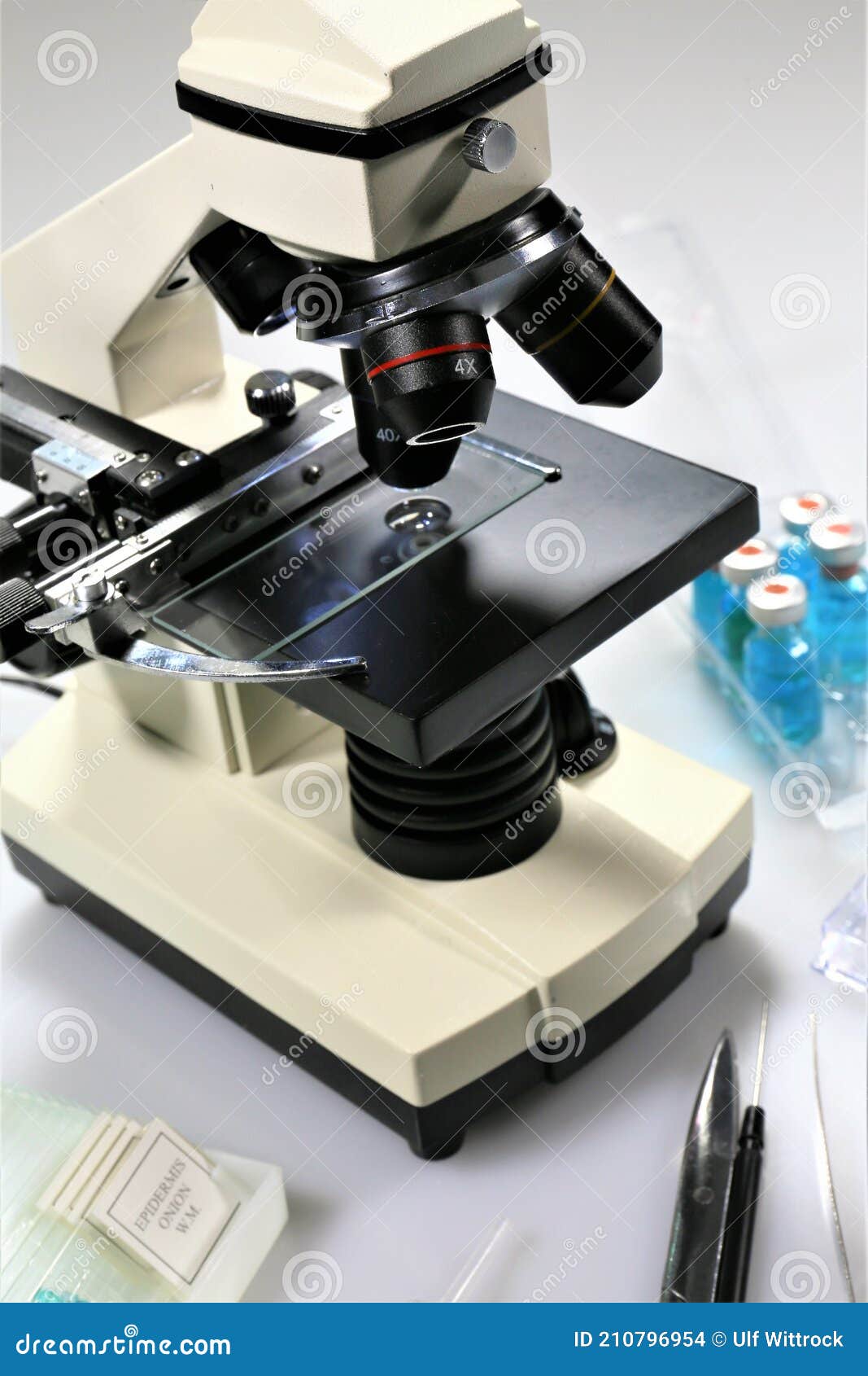 Microscope in laboratory stock photo. Image of object - 210796954