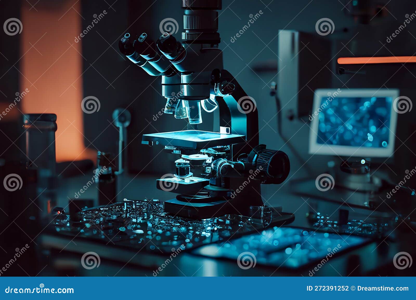 Microscope in the Laboratory, Medical Microscope in the Darkroom Stock ...