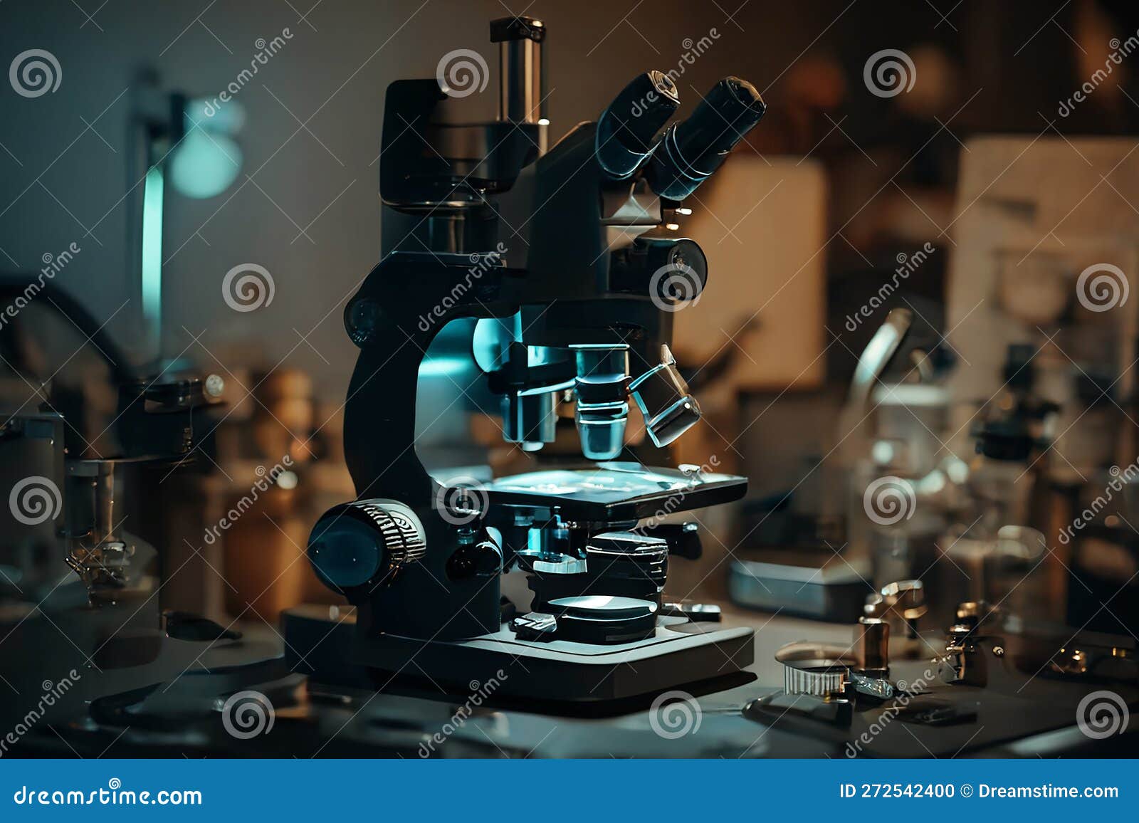Microscope In The Laboratory, Medical Microscope In The Darkroom Stock ...